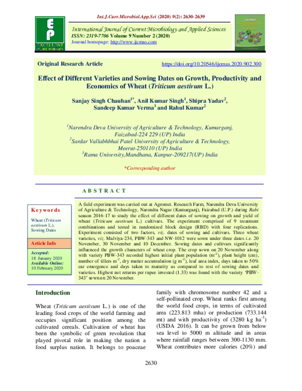 Pdf Effect Of Different Varieties And Sowing Dates On Growth