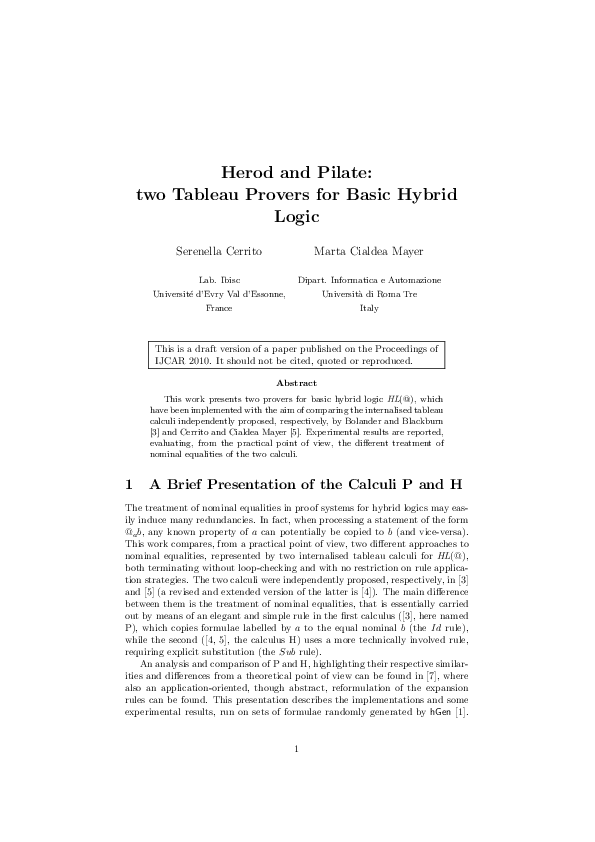(PDF) Herod and Pilate: Two Tableau Provers for Basic Hybrid Logic