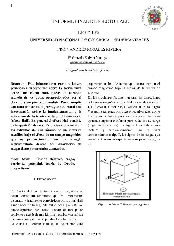 (PDF) Informe Efecto Hall Gonzalo Estiven Vanegas