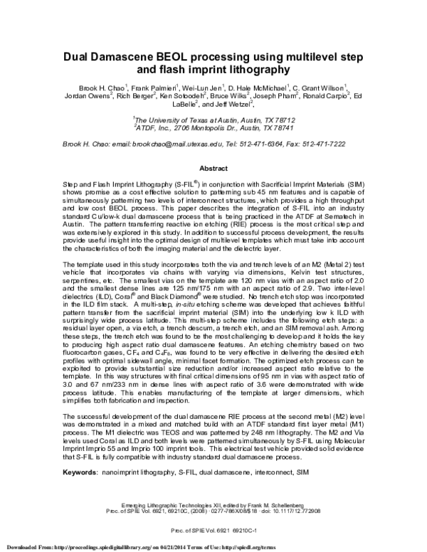 (PDF) Dual damascene BEOL processing using multilevel step and flash ...