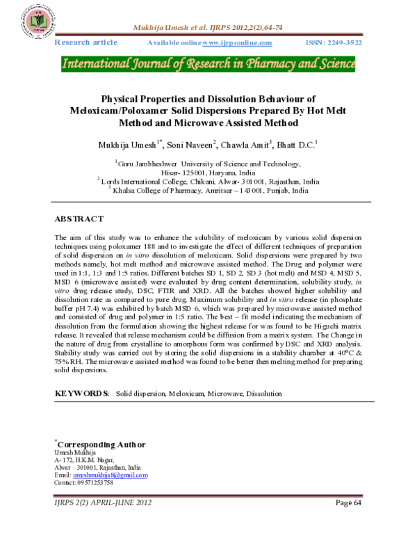 (PDF) Physical properties and dissolution behaviour of nifedipine ...