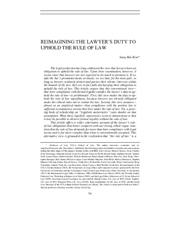 (PDF) Reimagining the Lawyer's Duty to Uphold the Rule of Law