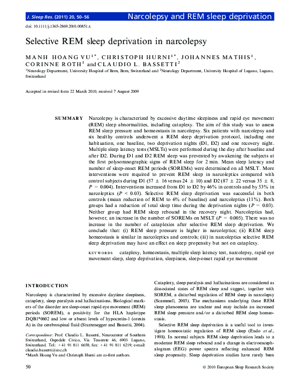 (PDF) Selective REM sleep deprivation in narcolepsy