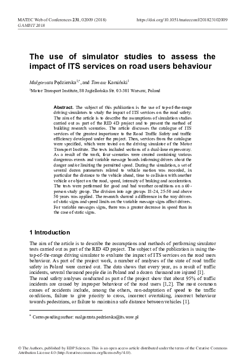 (PDF) The use of simulator studies to assess the impact of ITS services ...