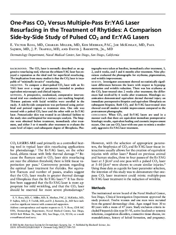 (PDF) One-Pass CO2 Versus Multiple-Pass Er:YAG Laser Resurfacing in the ...