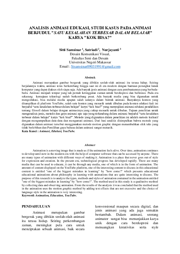 (PDF) ANALISIS ANIMASI EDUKASI, STUDI KASUS PADA ANIMASI BERJUDUL "SATU ...