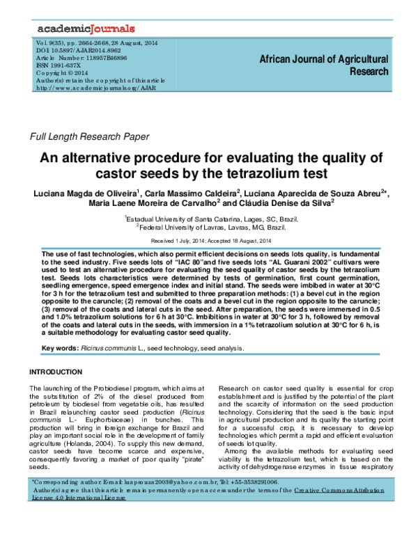 (PDF) An alternative procedure for evaluating the quality of castor ...