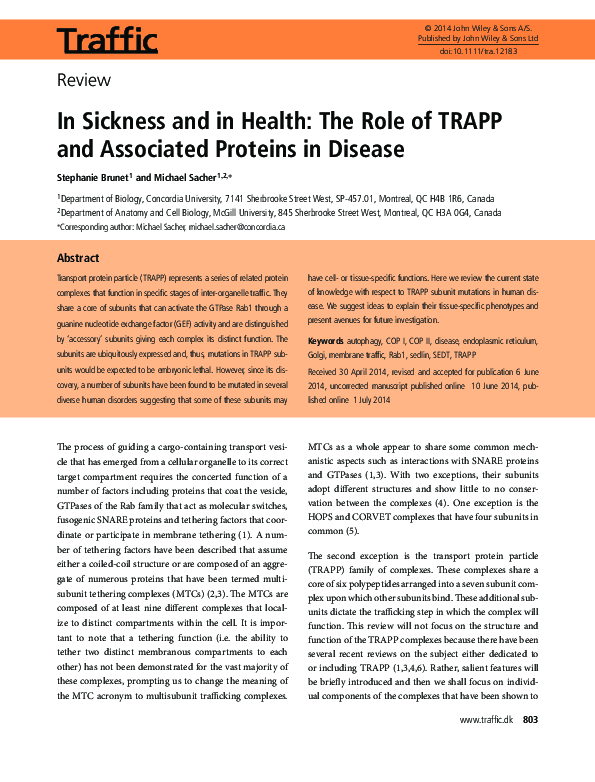 (PDF) In sickness and in health: the role of TRAPP and associated ...