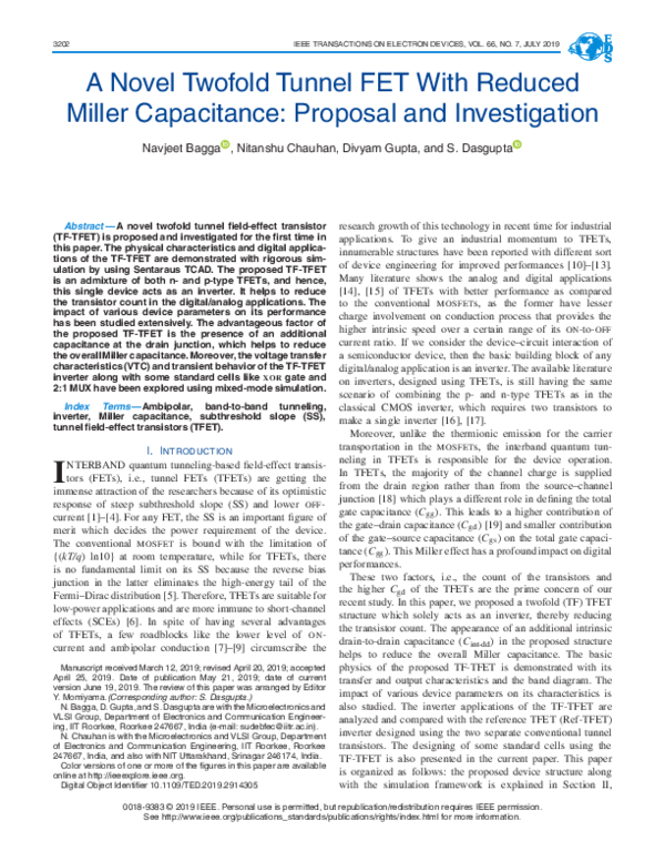 (PDF) A Novel Twofold Tunnel FET With Reduced Miller Capacitance: Proposal and Investigation