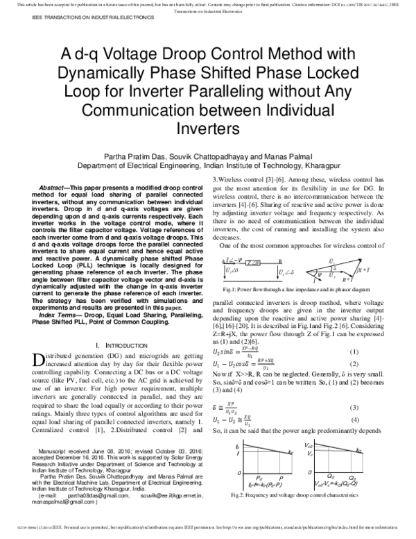 (PDF) A d–q Voltage Droop Control Method With Dynamically Phase-Shifted Phase-Locked Loop for ...