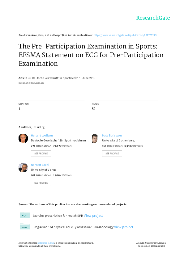 (PDF) The Pre-Participation Examination in Sports: EFSMA Statement on ...