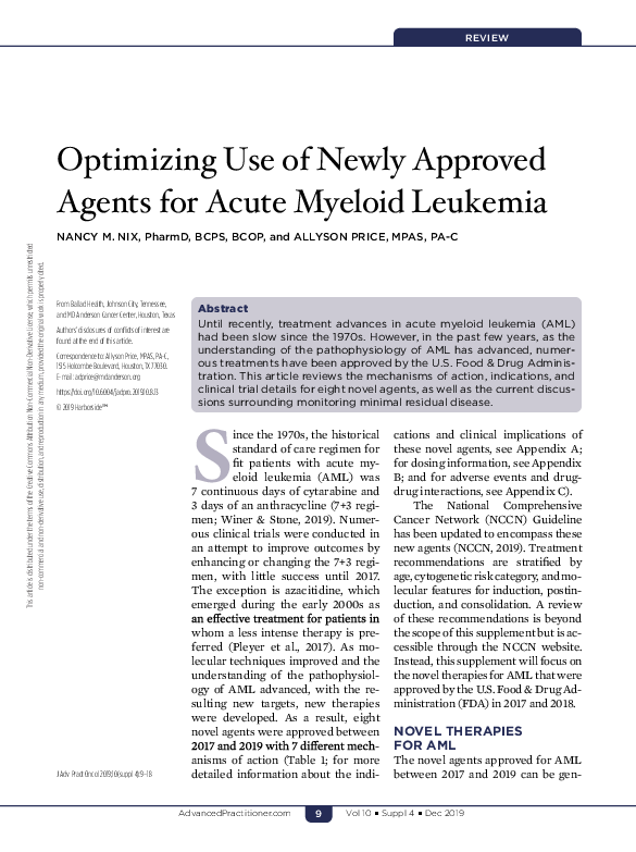 (PDF) Optimizing Use of Newly Approved Agents for Acute Myeloid Leukemia