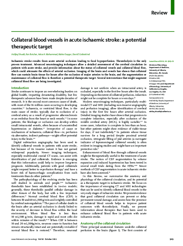 (PDF) Collateral blood vessels in acute ischaemic stroke: a potential ...