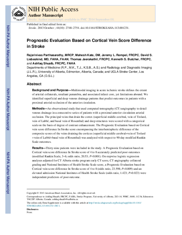 (PDF) Prognostic Evaluation Based on Cortical Vein Score Difference in ...