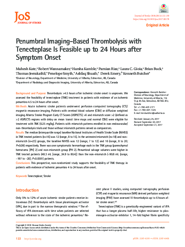 (PDF) Penumbral Imaging-Based Thrombolysis with Tenecteplase Is ...