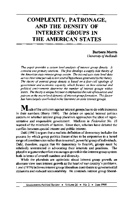 (PDF) Complexity, Patronage, and the Density of Interest Groups in the ...