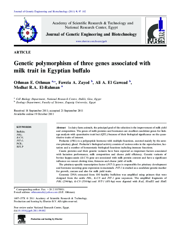 (PDF) Genetic polymorphism of three genes associated with milk trait in ...