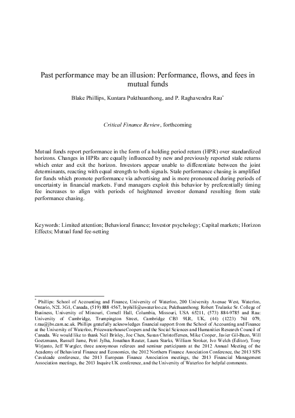 (PDF) Past Performance May Be an Illusion: Performance, Flows, and Fees in Mutual Funds
