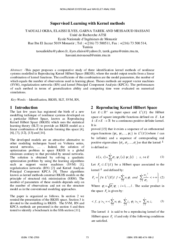 (PDF) Supervised learning with kernel methods