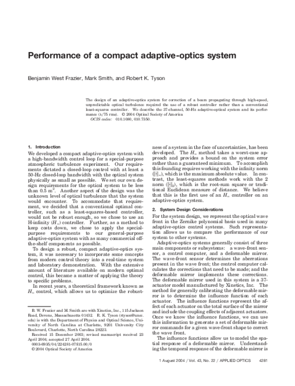 (PDF) Performance of a Compact Adaptive-Optics System