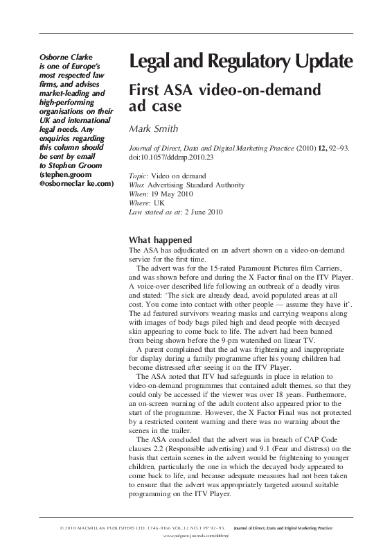 (PDF) First ASA video-on-demand ad case