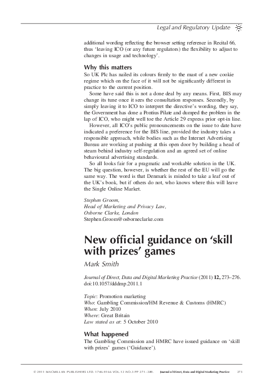 (PDF) New official guidance on ‘skill with prizes’ games