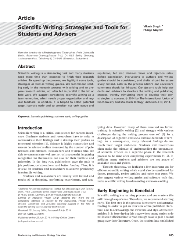 (PDF) Scientific writing: Strategies and tools for students and advisors
