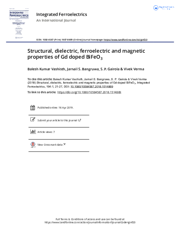 (PDF) Structural, Dielectric, Ferroelectric and Magnetic Properties of Bi0.80A0.20FeO3 (A=Pr,Y ...