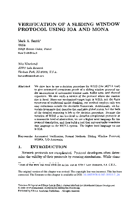 (PDF) Verification of a Sliding Window Protocol Using IOA and MONA