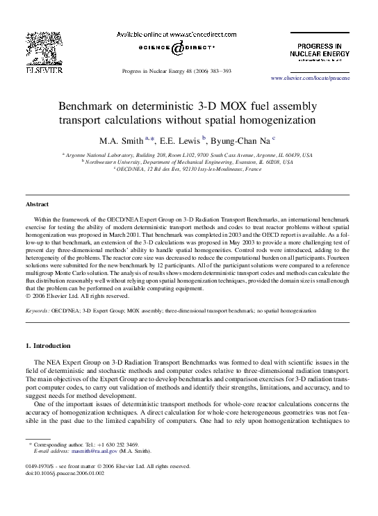 (PDF) Benchmark on deterministic 3-D MOX fuel assembly transport calculations without spatial ...