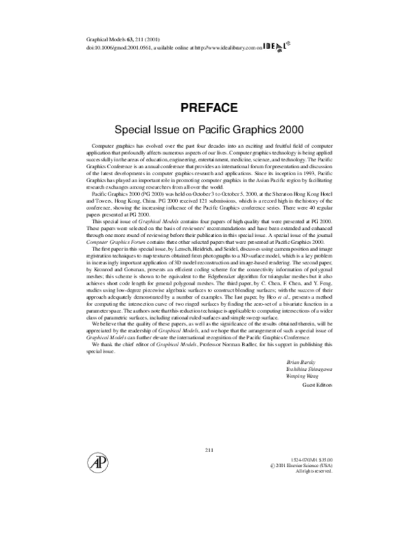 (PDF) Special Issue on Pacific Graphics 2000