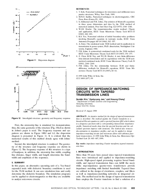 (PDF) Design of impedance-matching circuits with tapered transmission lines