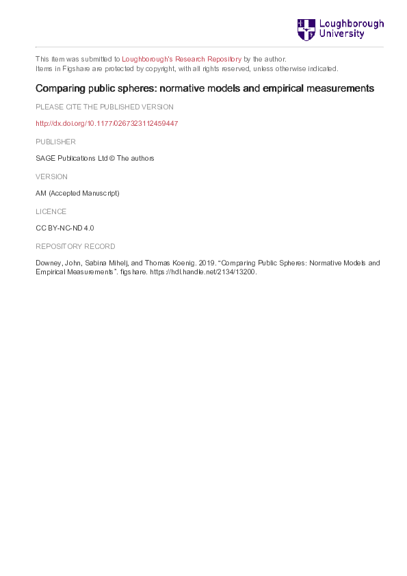 (PDF) Comparing public spheres: Normative models and empirical measurements