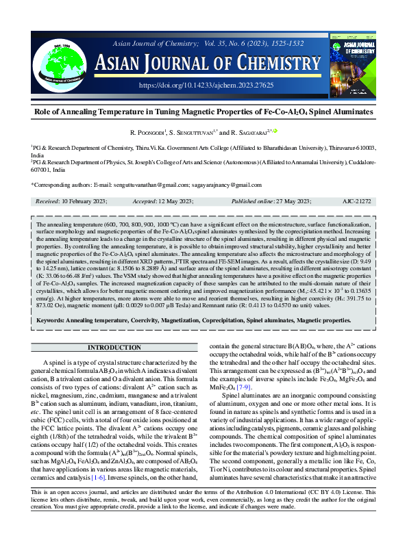 (PDF) Role of Annealing Temperature in Tuning Magnetic Properties of Fe ...