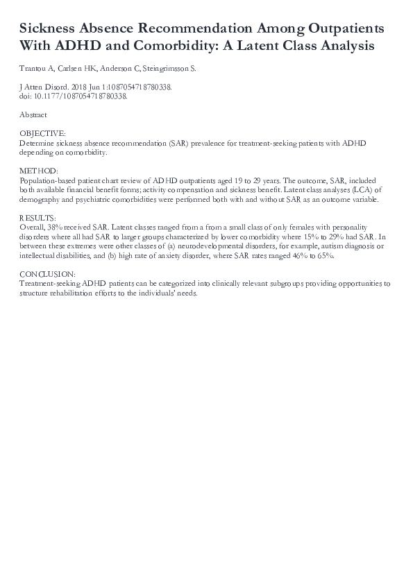 (PDF) Sickness Absence Recommendation Among Outpatients With ADHD and ...