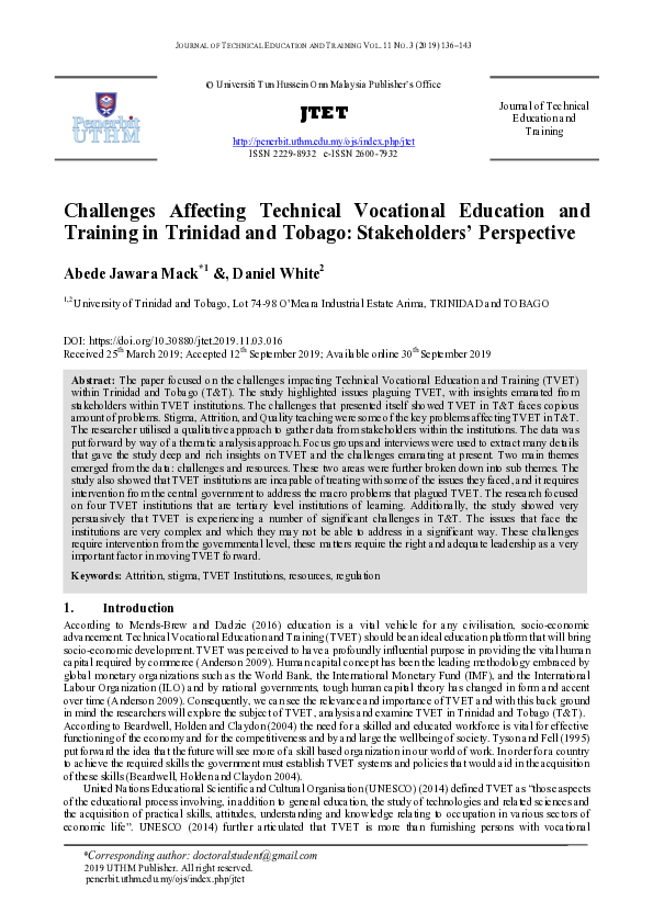 (PDF) Challenges Affecting Technical Vocational Education and Training in Trinidad and Tobago ...
