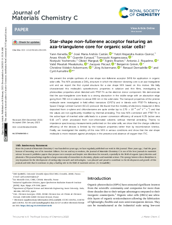 (PDF) Star-shape non-fullerene acceptor featuring an aza-triangulene ...