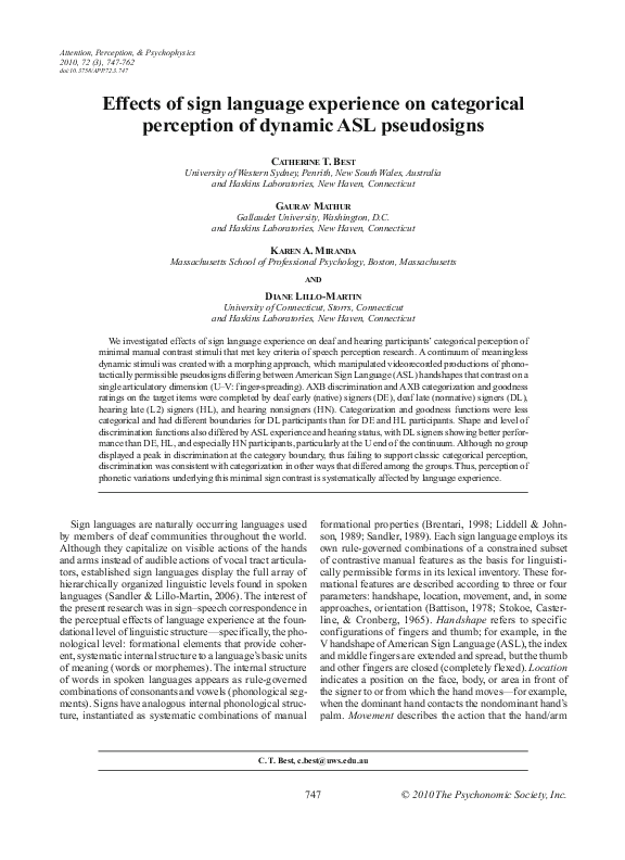 (PDF) Effects of sign language experience on categorical perception of ...