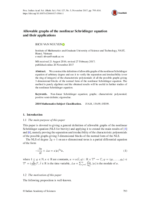 (PDF) Allowable graphs of the nonlinear Schrödinger equation and their applications
