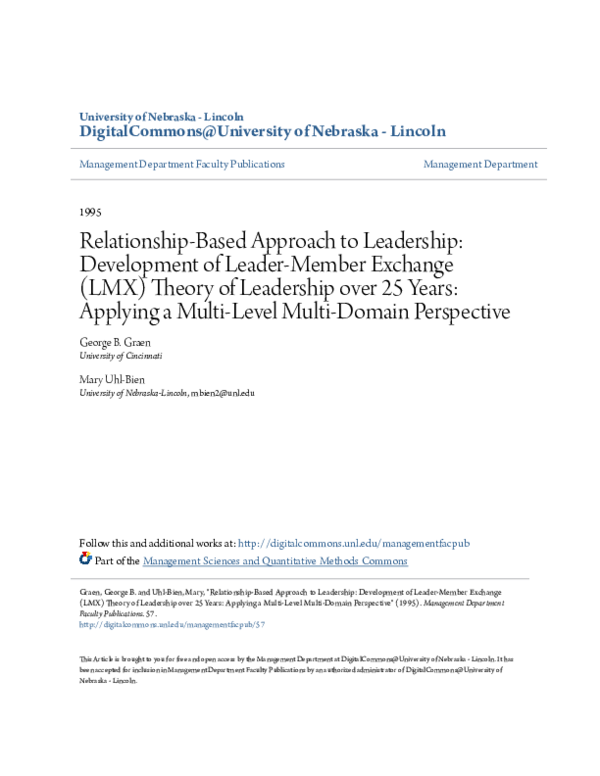 (PDF) Relationship-Based Approach to Leadership: Development of Leader-Member Exchange (LMX ...