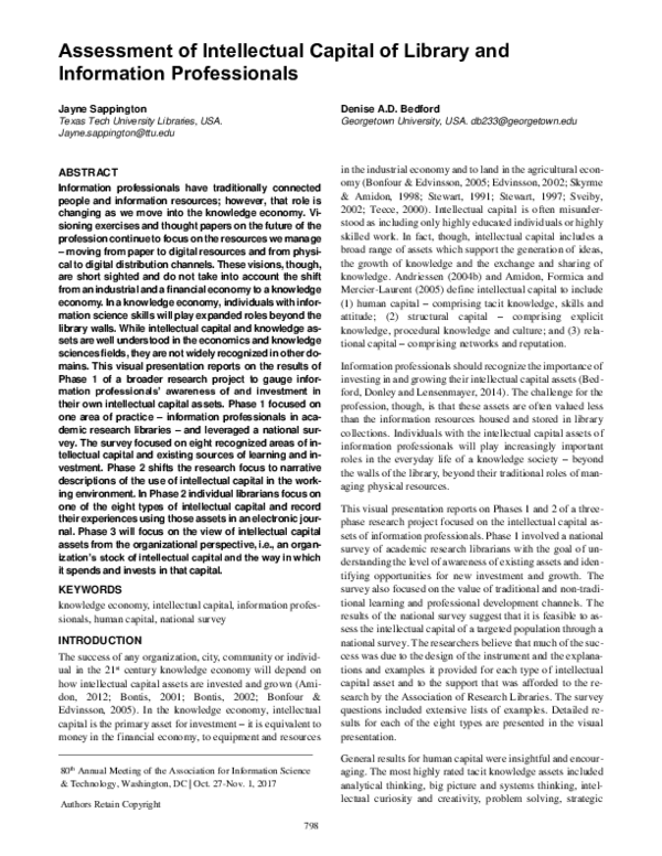(PDF) Assessment of intellectual capital of library and information professionals