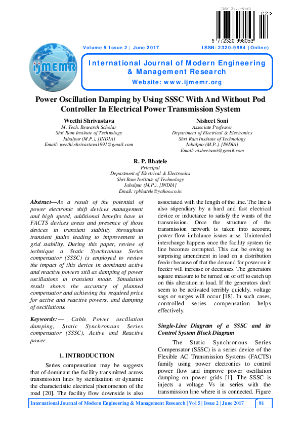 Pdf Power Oscillation Damping By Using Sssc With And Without Pod Controller In Electrical