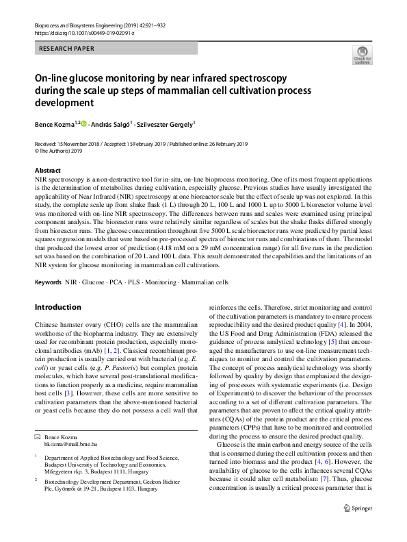 (PDF) On-line glucose monitoring by near infrared spectroscopy during the scale up steps of ...