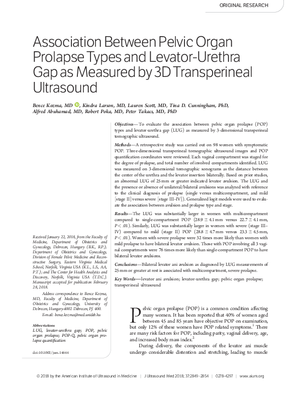 (PDF) Association between pelvic organ prolapse types and levator ...