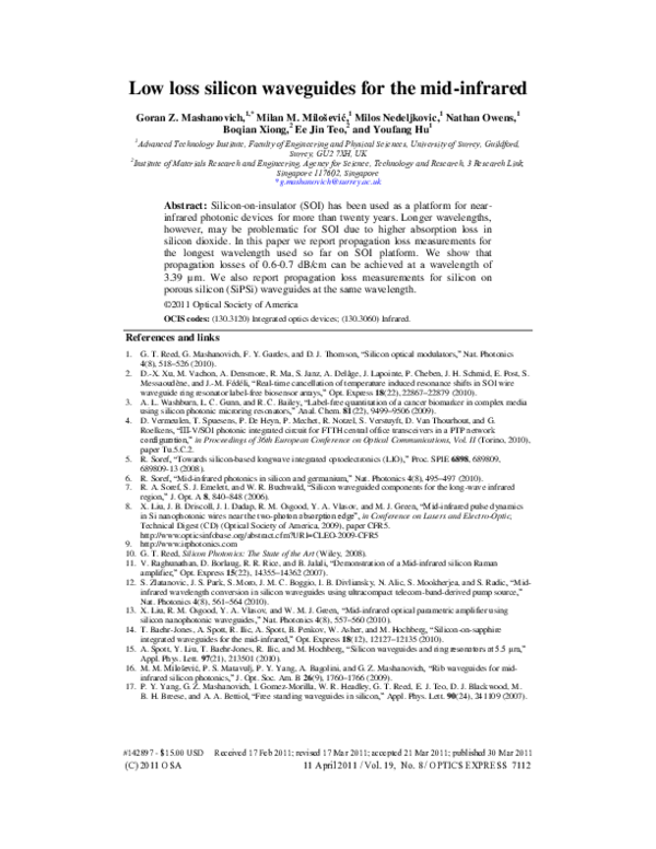 (PDF) Low loss silicon waveguides for the mid-infrared