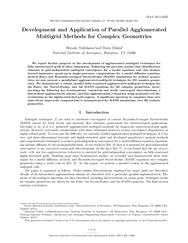 (PDF) Development and Application of Parallel Agglomerated Multigrid Method for Complex Geometries