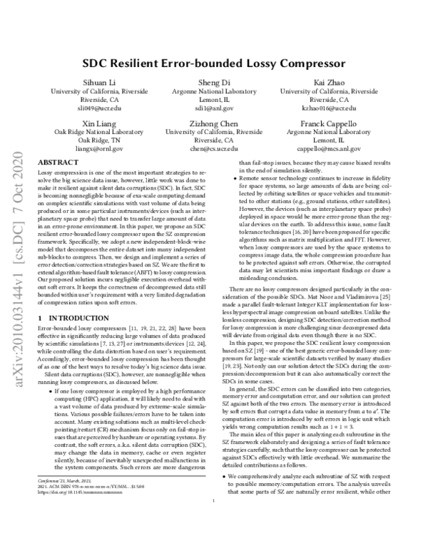(PDF) SDC Resilient Error-bounded Lossy Compressor