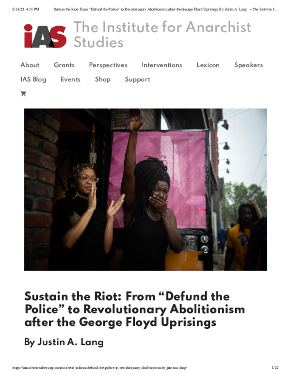 (PDF) Sustain the Riot: From "Defund the Police" to Revolutionary ...