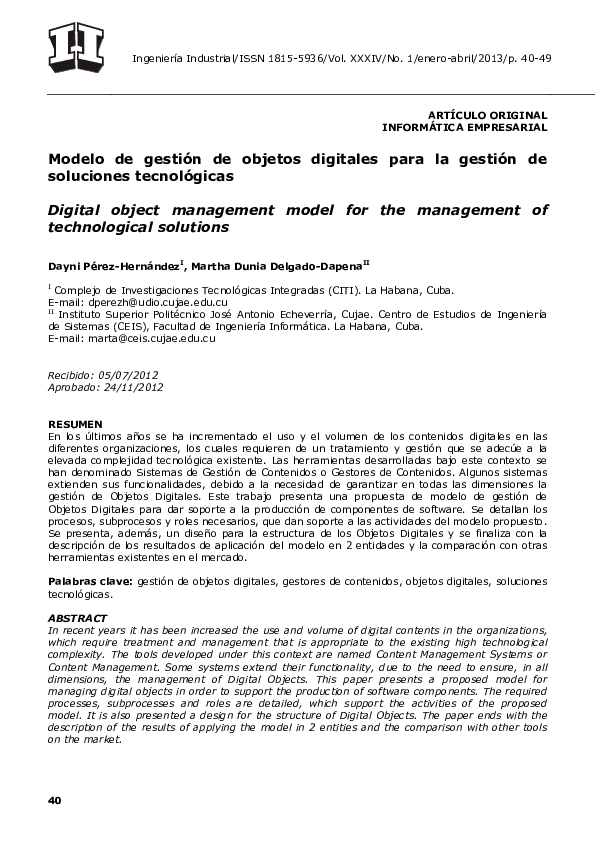 (PDF) Digital object management model for the management of technological solutions | Martha ...