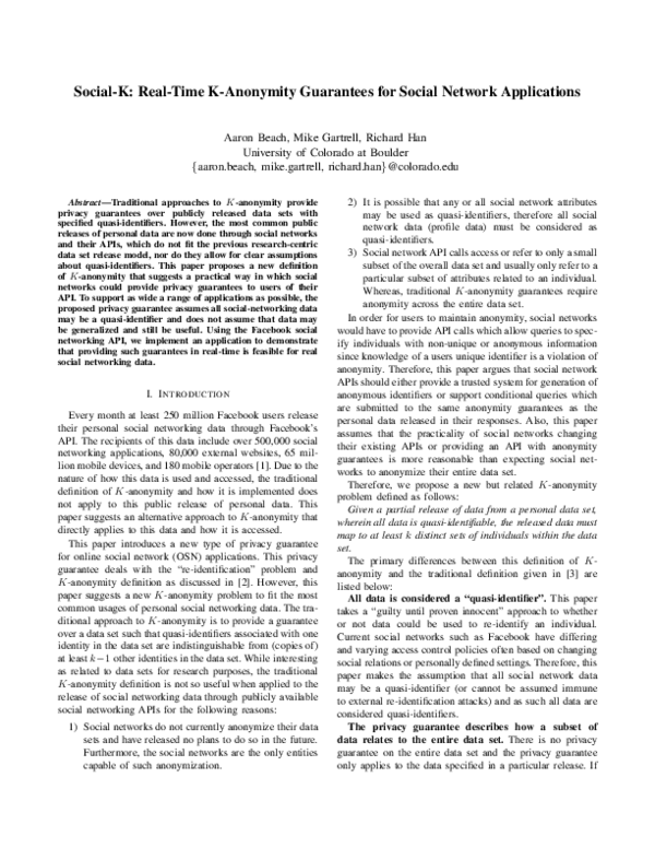 (PDF) Social-K: Real-time K-anonymity guarantees for social network ...